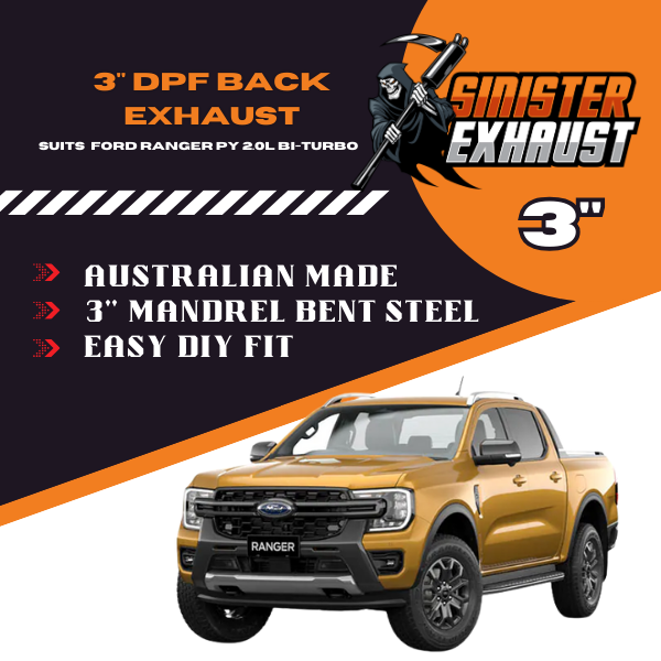 3" DPF Back Sinister Exhaust to suit Ford Ranger PY (Next Gen) 2.0L Bi ...