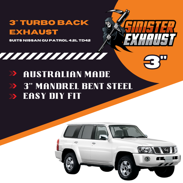 3" Turbo Back Sinister Exhaust TD42 GU Patrol Stainless Steel Including ...