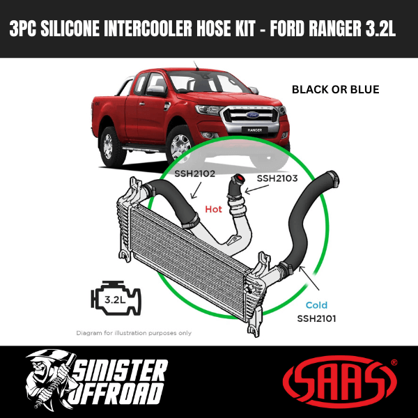 3pc Silicone Intercooler Hose Upgrade Kit suits Ford Ranger PX/PX2/PX3 3.2L