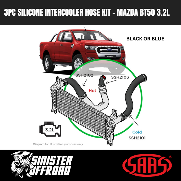3pc Silicone Intercooler Hose Upgrade Kit to suit Mazda BT50 UP UR 3.2L