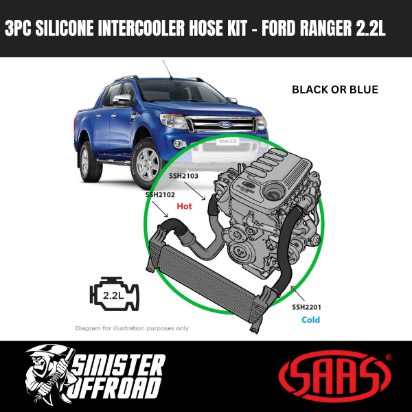 3pc Silicone Intercooler Hose Upgrade Kit suits Ford Ranger PX/PX2/PX3 ...
